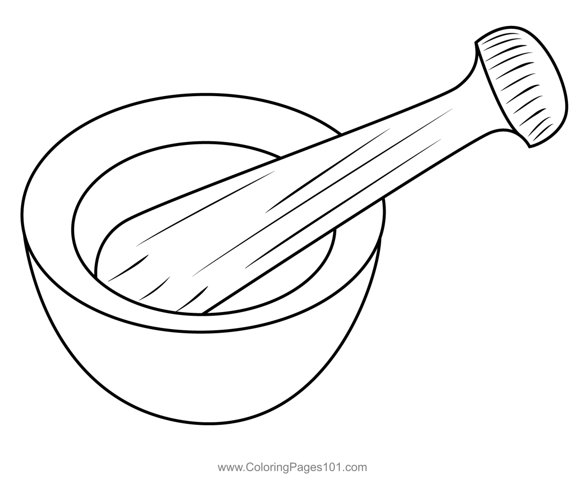 Mortar And Pestle Kitchen Herb Bowl Coloring Page for Kids - Free ...