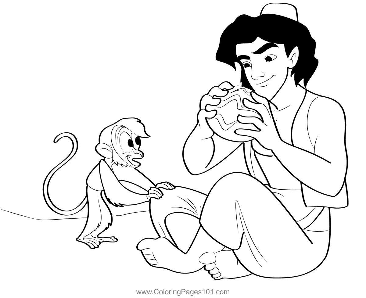 Aladdin And Abu Coloring Page for Kids - Free Aladdin Printable ...
