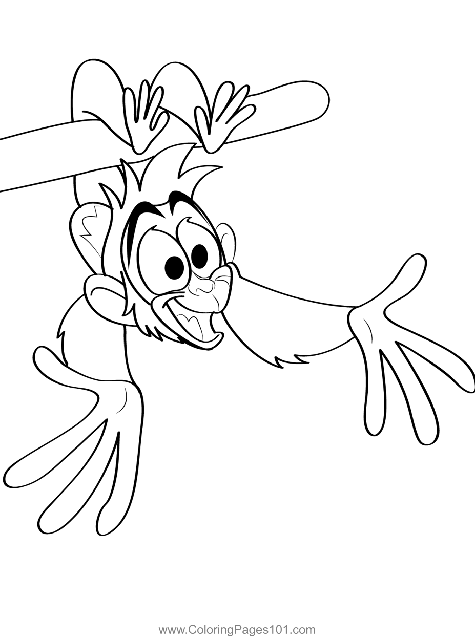 Hanging Abu Aladdin Coloring Page for Kids - Free Aladdin Printable ...