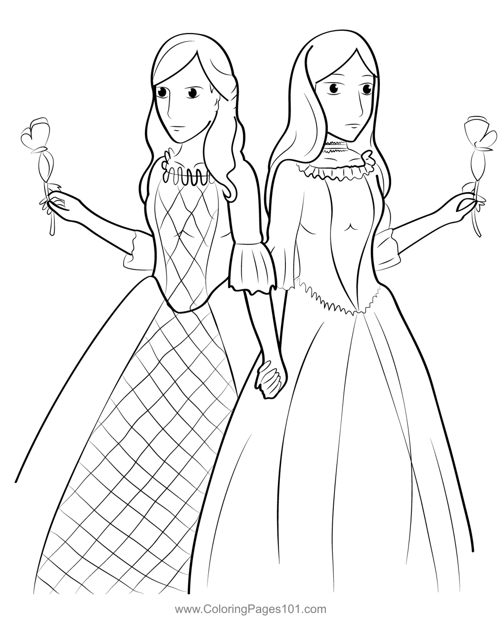 The Princess With Flower Coloring Page for Kids - Free Barbie as The ...