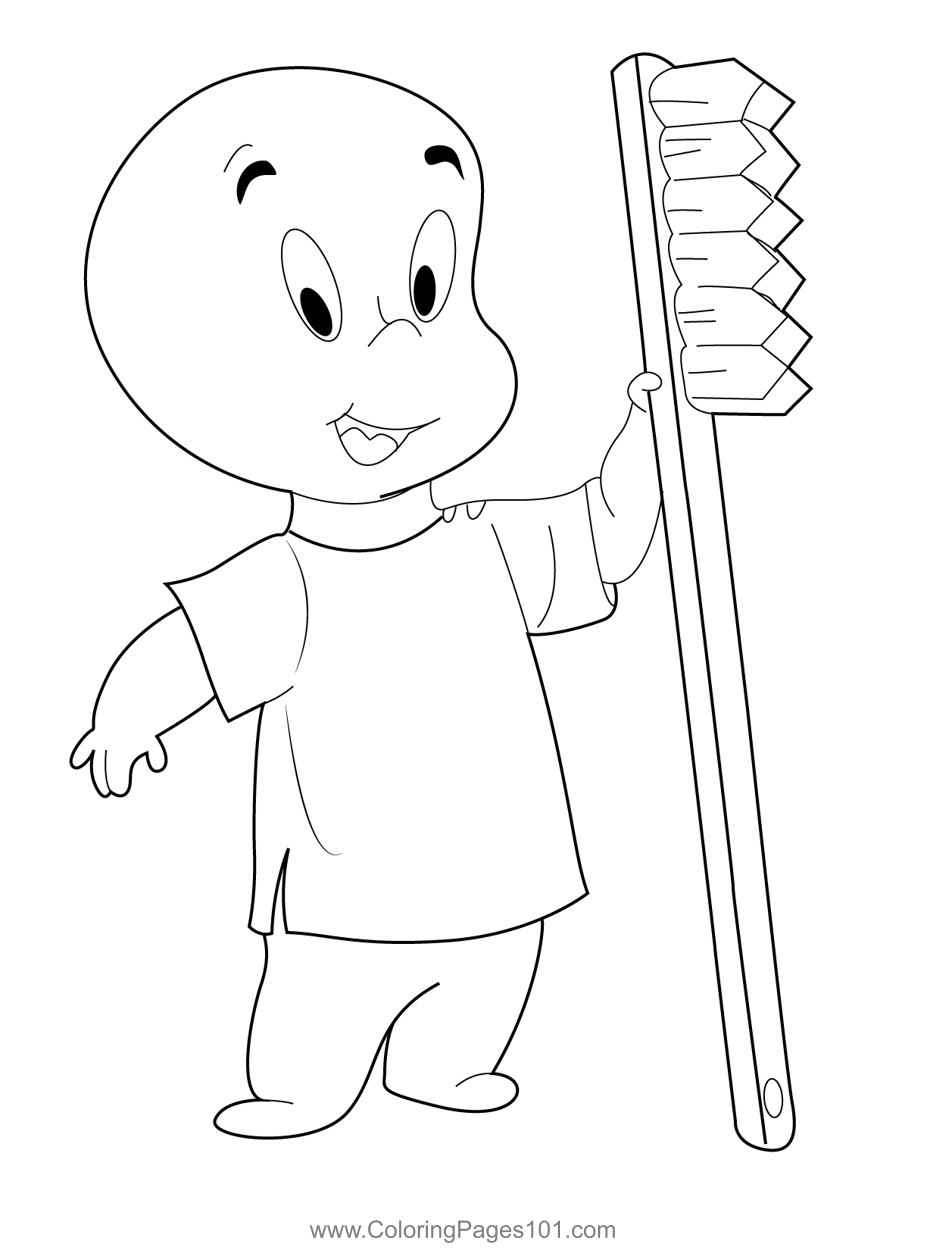 Casper With Toothbrush Coloring Page for Kids - Free Casper Printable ...