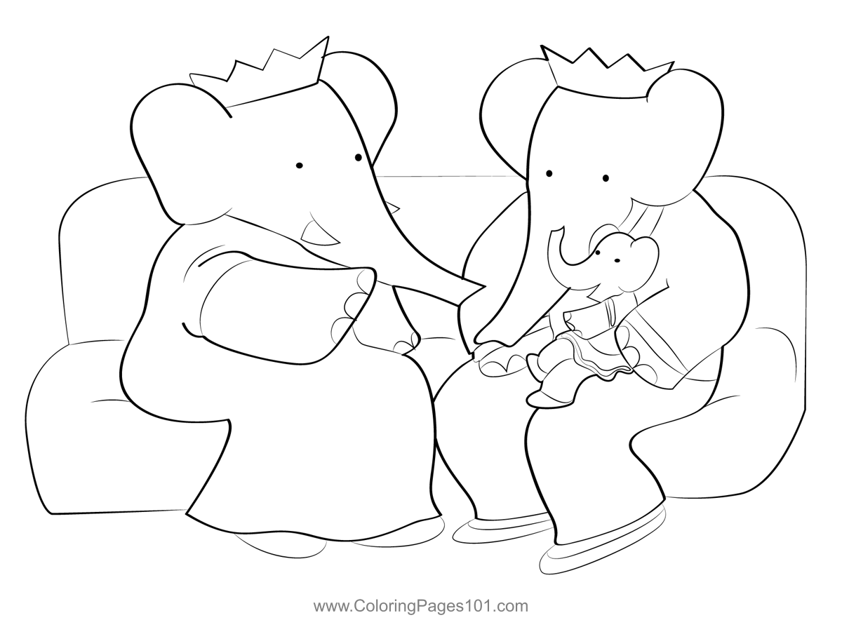 Babar Prince Family Coloring Page for Kids - Free Babar and the ...