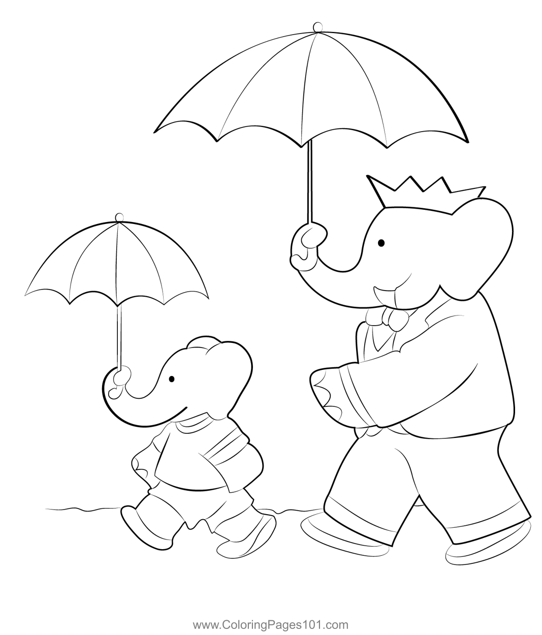 Pom And Babar Coloring Page for Kids - Free Babar and the Adventures of ...