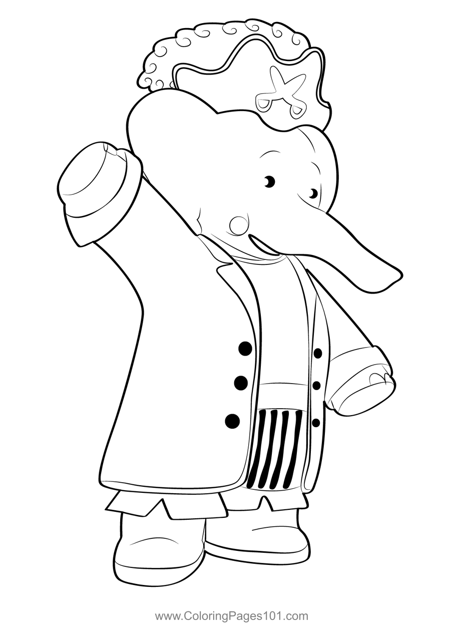 The King Babar In Pirate Outfits Coloring Page for Kids - Free Babar ...