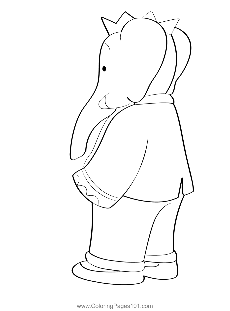 The King Babar Standing Coloring Page for Kids - Free Babar and the ...