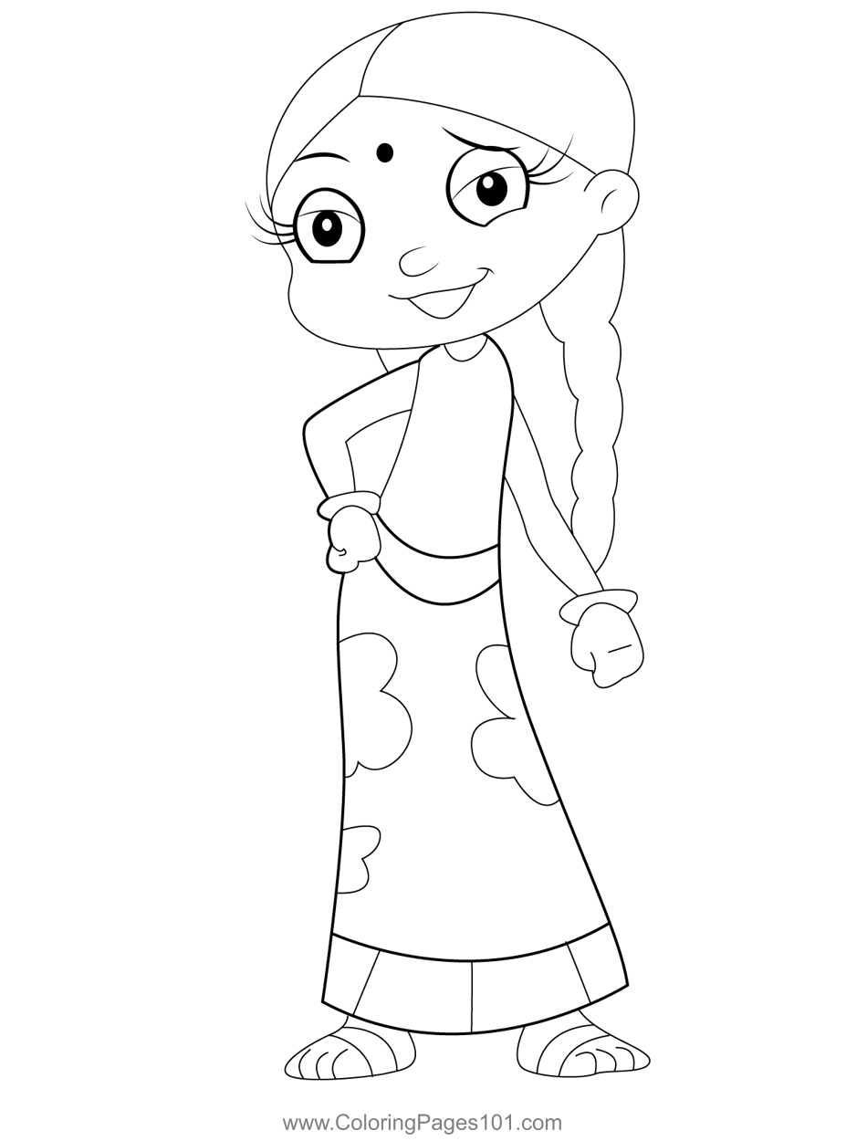 Chutki Standing In Style Coloring Page for Kids - Free Chhota Bheem ...