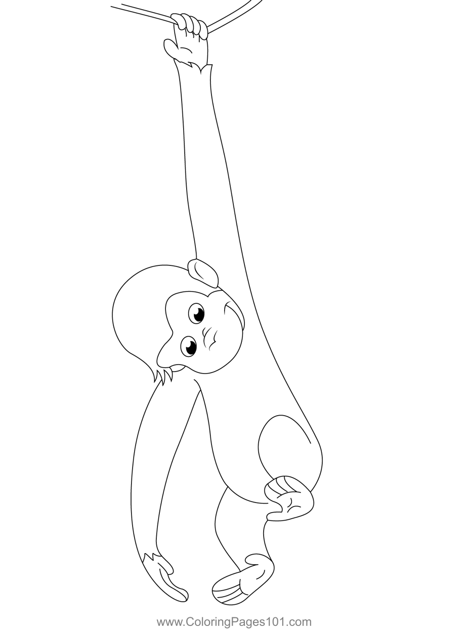 George Hanging Down Coloring Page for Kids - Free Curious George ...
