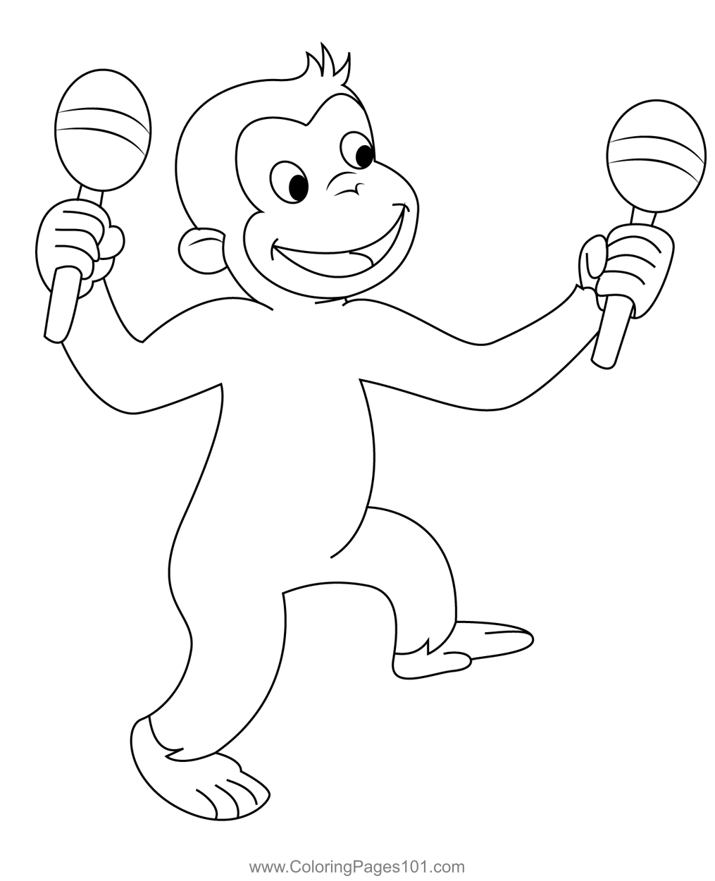 George Playing Shaker Coloring Page for Kids - Free Curious George ...