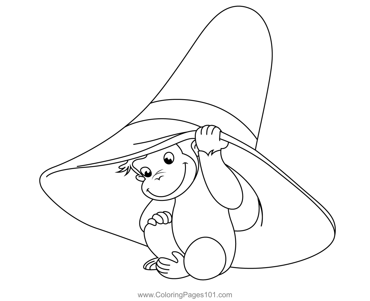 George Wear A Big Hat Coloring Page for Kids - Free Curious George ...