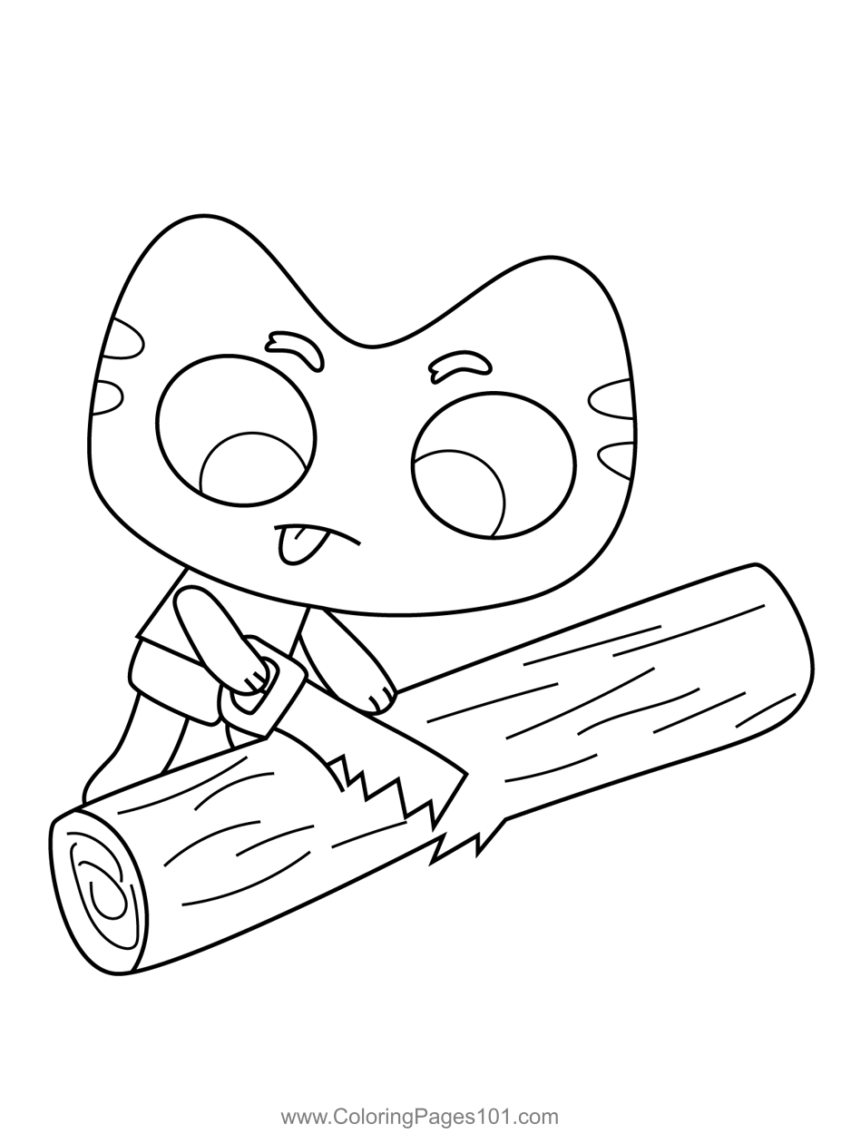 Kit Sawing A Log Kit and Kate Coloring Page for Kids - Free Kit and ...