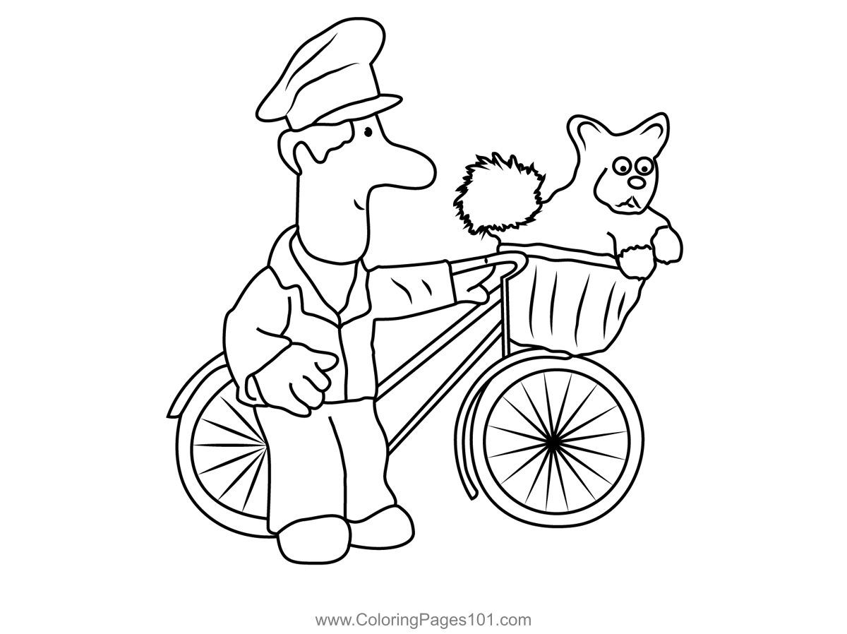 Postman Pat With Bicycle Coloring Page for Kids - Free Postman Pat ...