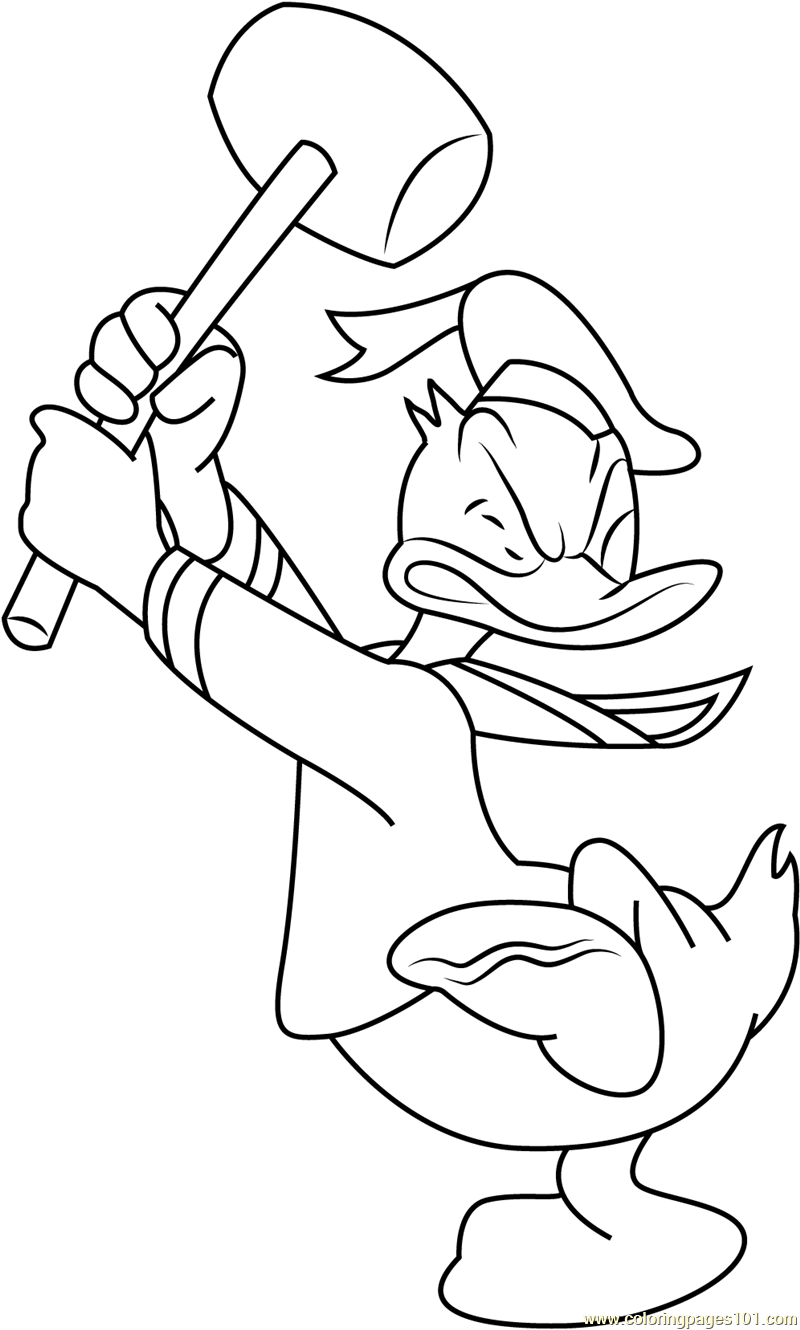 Donald Duck having Hammer Coloring Page for Kids - Free Donald Duck ...