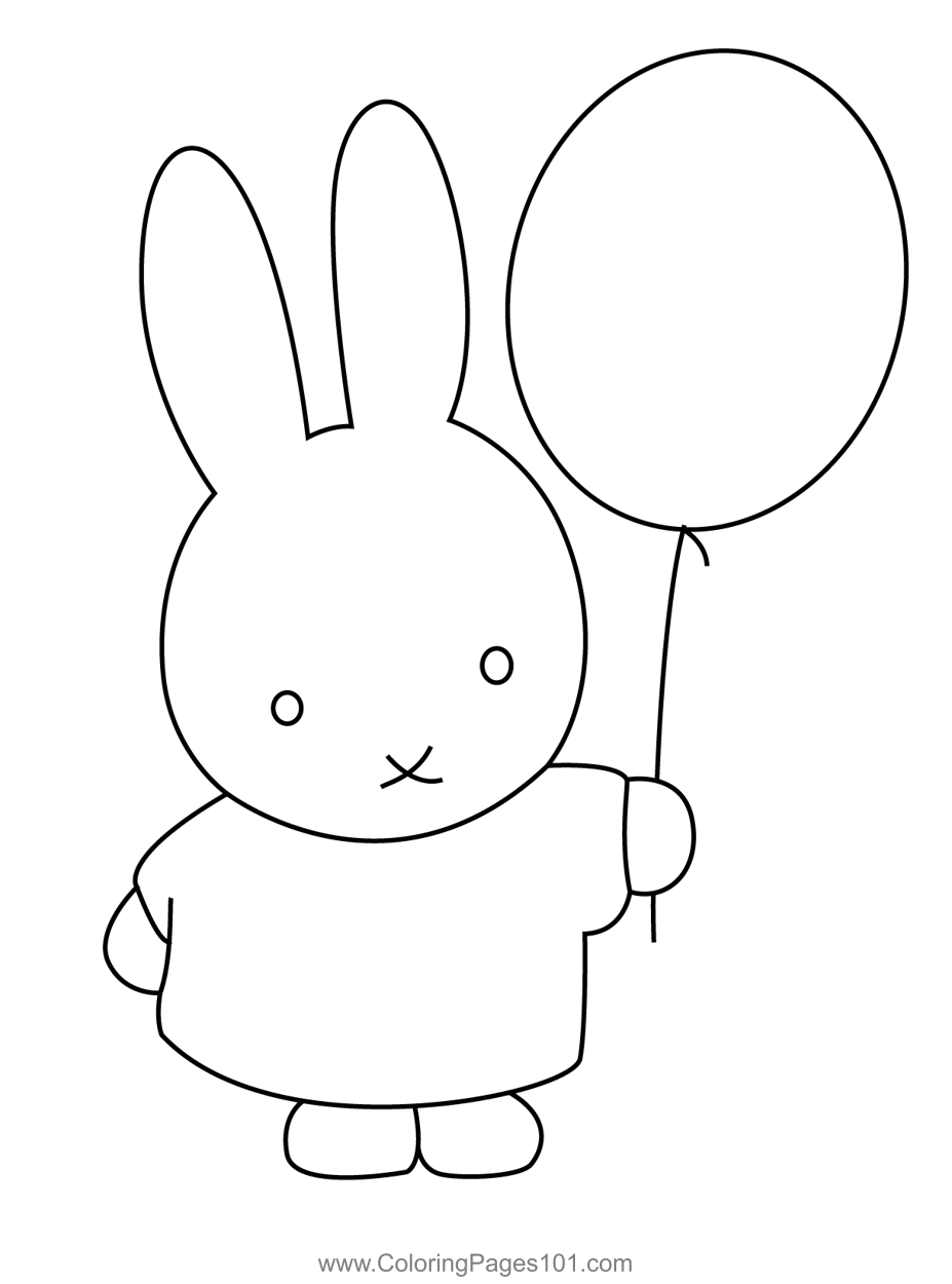 Baloon With Miffy Coloring Page for Kids - Free Miffy Printable ...