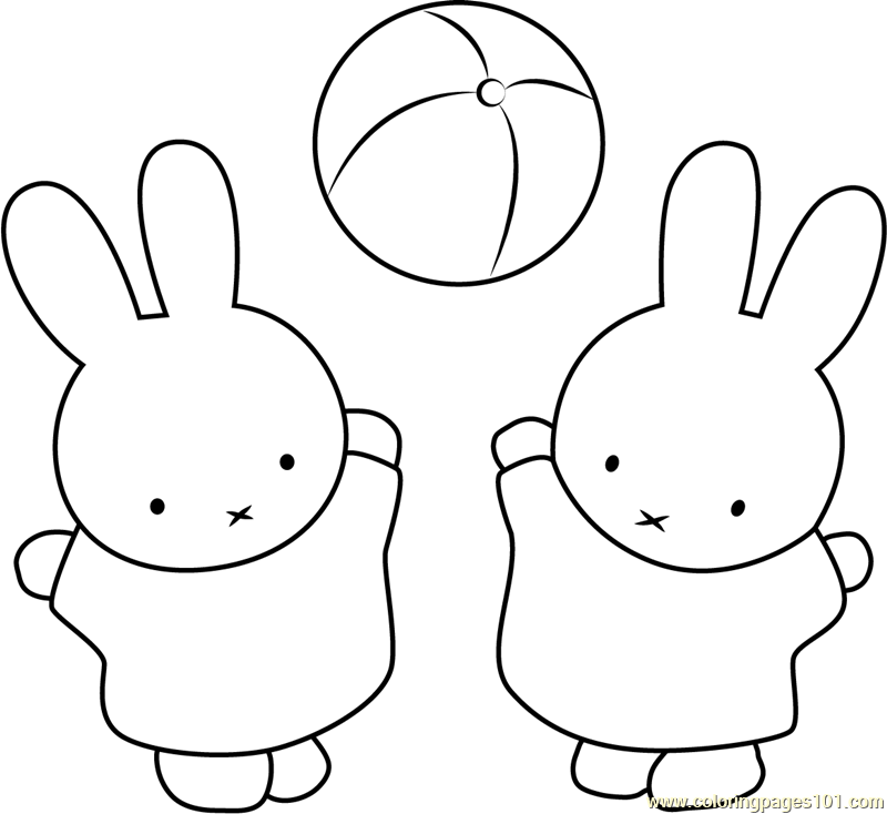 Miffy and Nina Play Ball Coloring Page for Kids - Free Miffy Printable ...