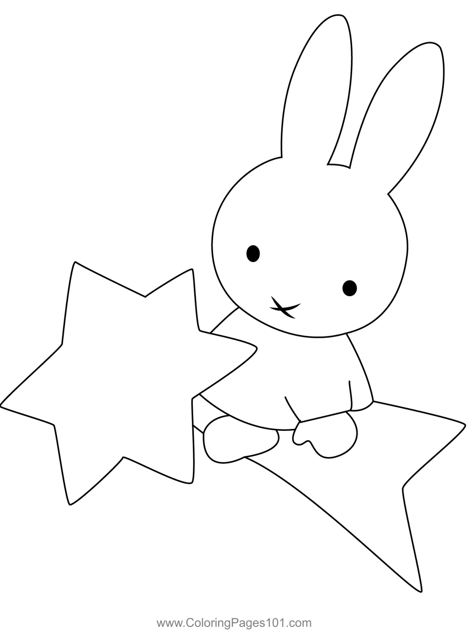 Star Miffy Fly Coloring Page for Kids - Free Miffy Printable Coloring ...