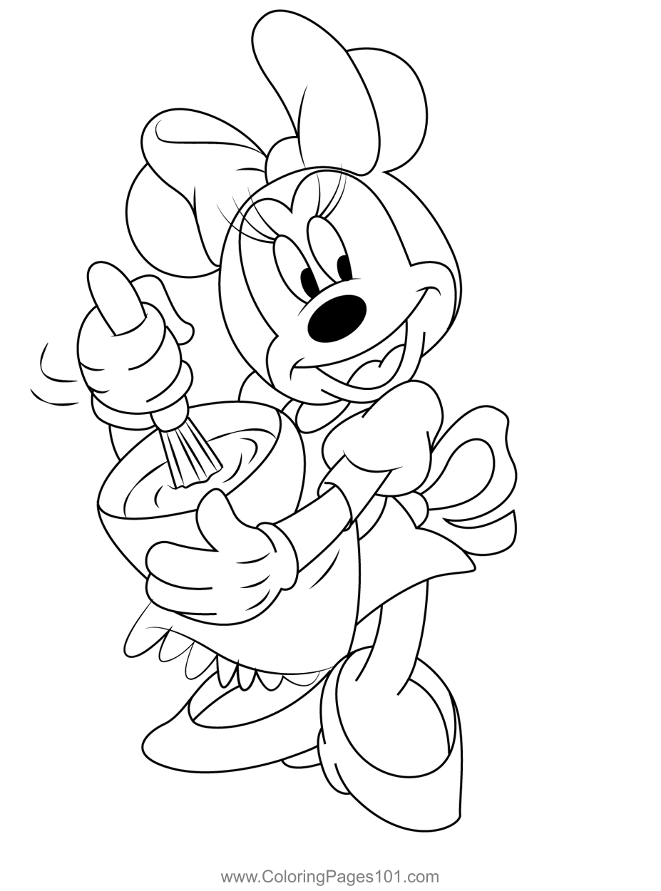 Cook Minnie Mouse Coloring Page for Kids - Free Minnie Mouse Printable ...