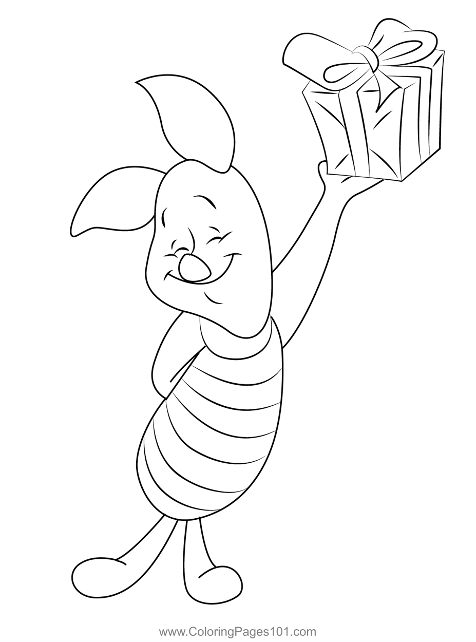 Piglet Gift Coloring Page for Kids - Free Piglet Printable Coloring ...