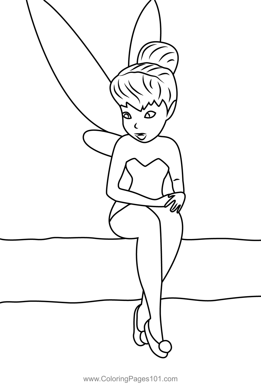 Tinkerbell Sitting Coloring Page for Kids - Free Tinker Bell Printable ...