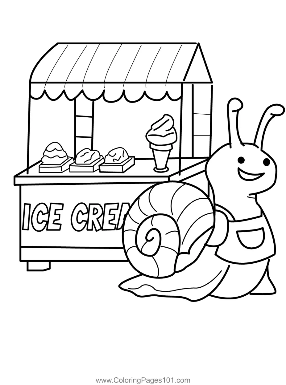 Snail's Ice Cream Stand Coloring Page for Kids - Free Ice Cream ...