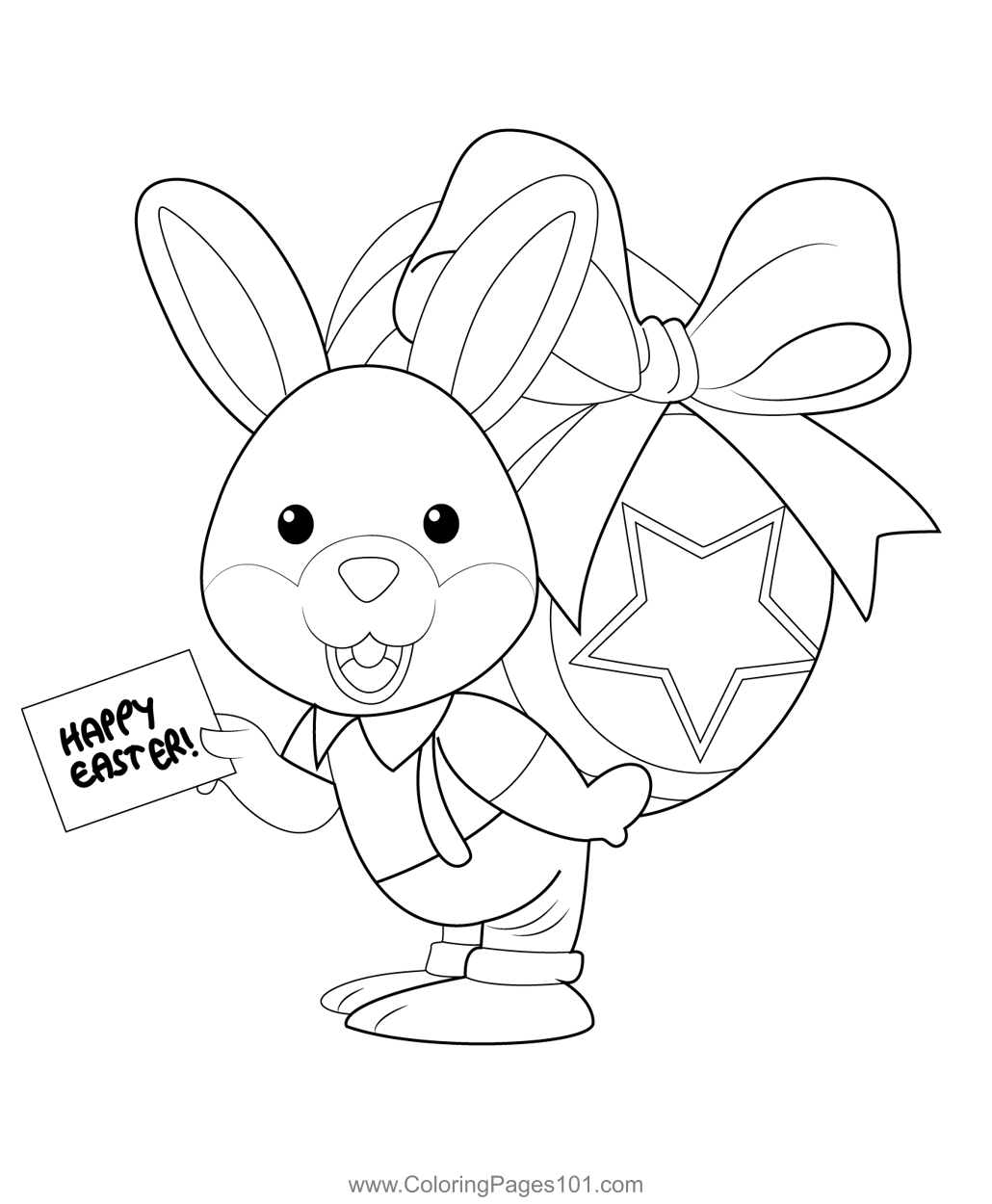 Happy Easter Bunny Coloring Page for Kids - Free Easter Printable ...
