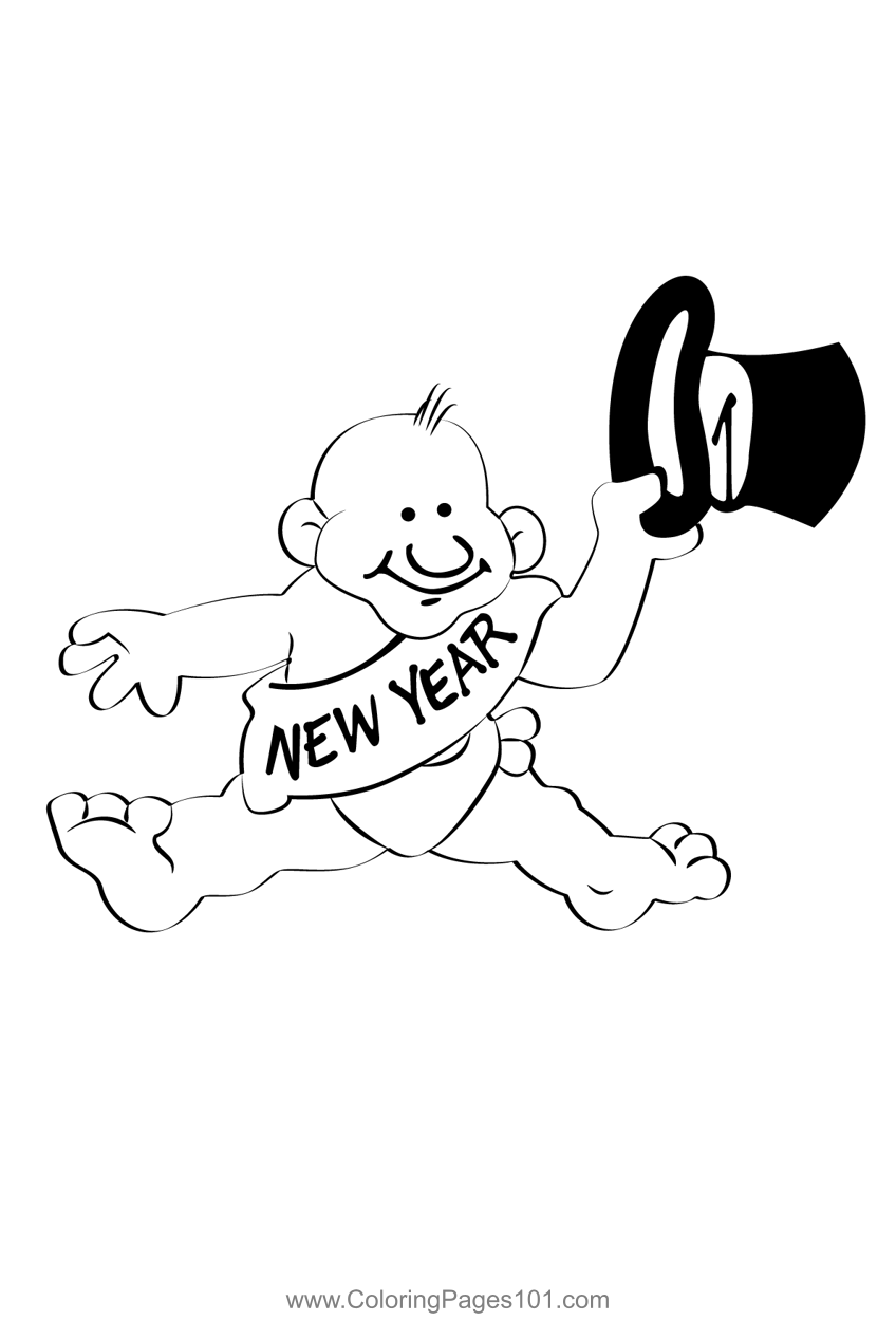 New Year Baby Coloring Page for Kids - Free New Year Printable Coloring ...