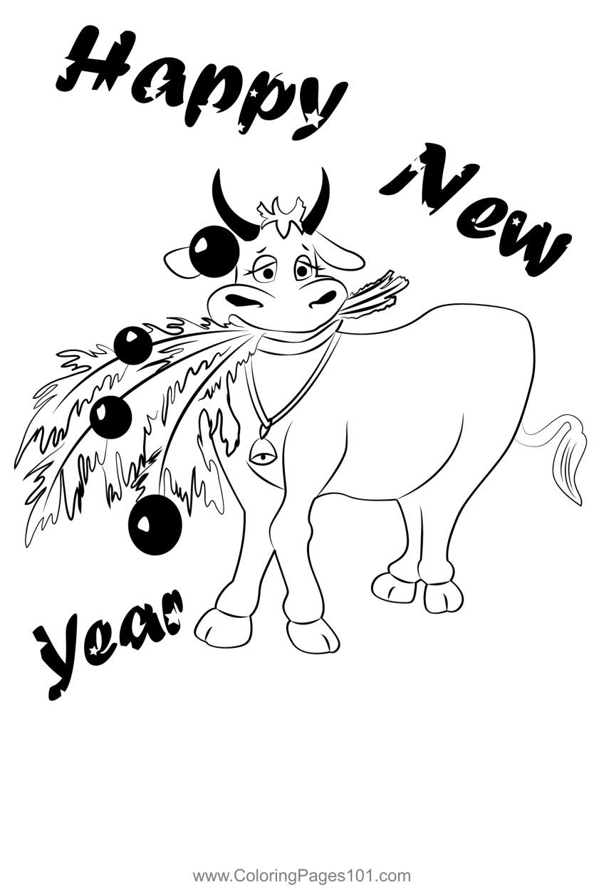 New Year Cow Coloring Page for Kids - Free New Year Printable Coloring ...