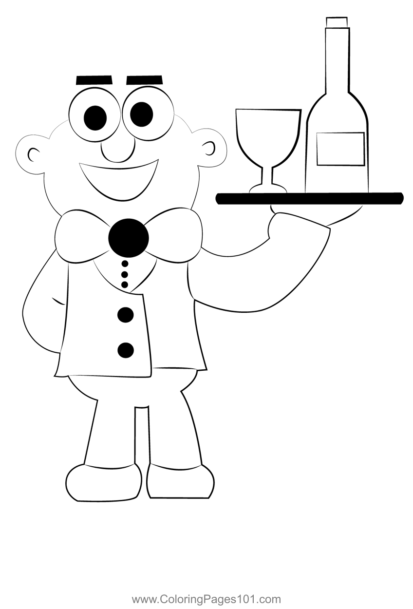 Waiter Coloring Page for Kids - Free New Year Printable Coloring Pages ...
