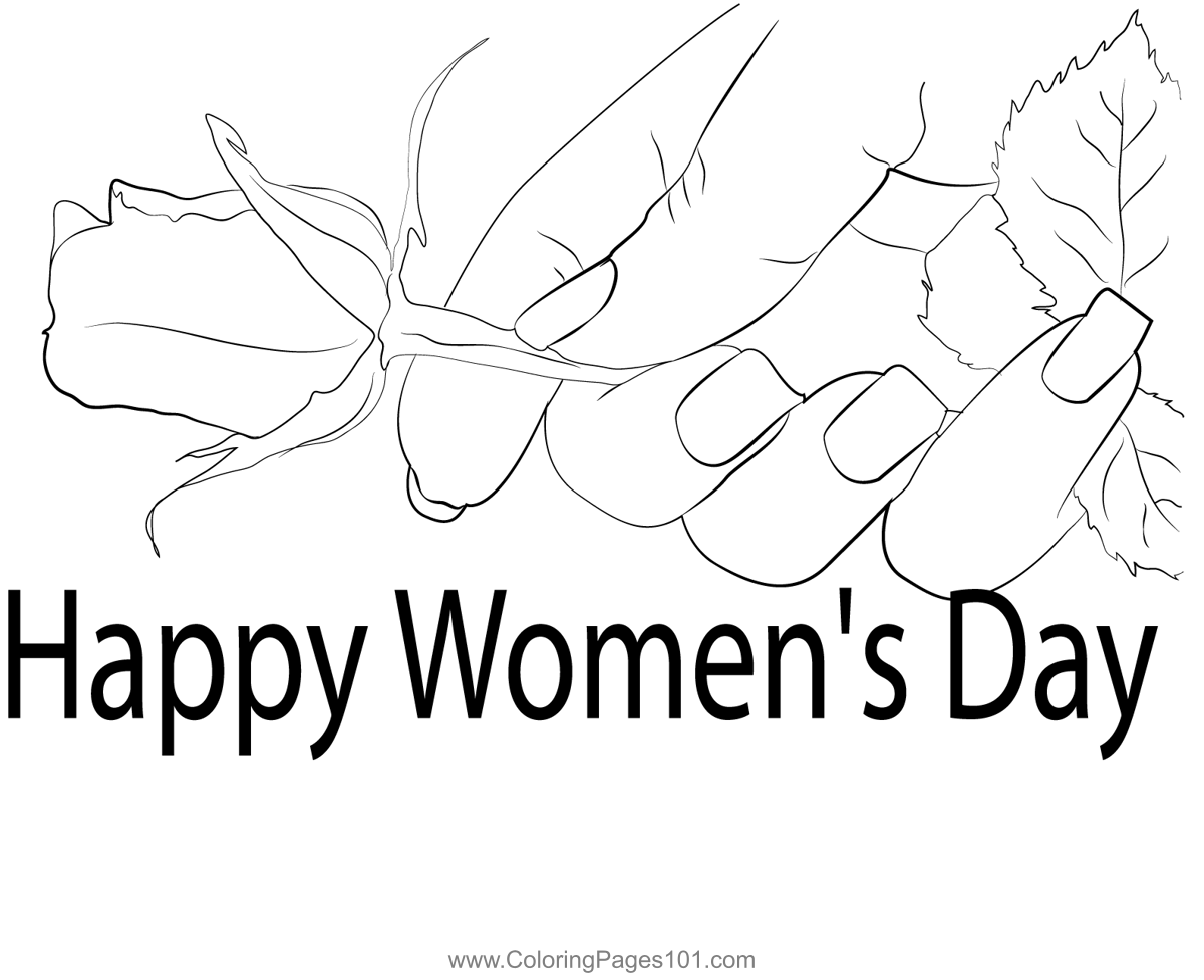 Womens Day Red Rose Coloring Page for Kids - Free Women's Day Printable ...