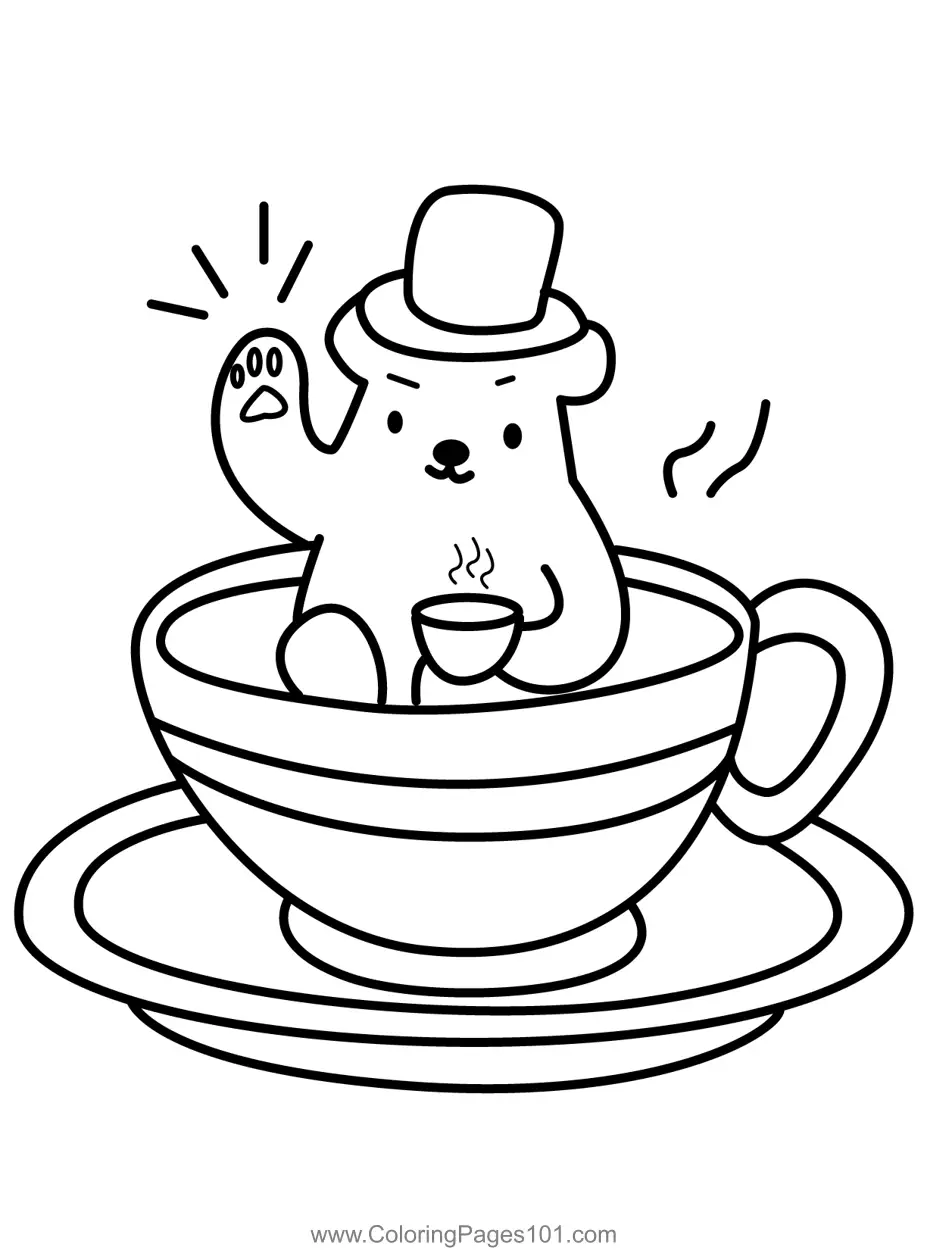 Dapper Bear in Teacup Coloring Page for Kids - Free Bear Printable ...