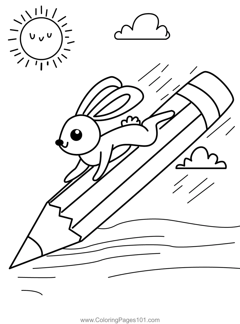 Bunny's Big Pencil Dash Coloring Page for Kids - Free Rabbit Printable ...