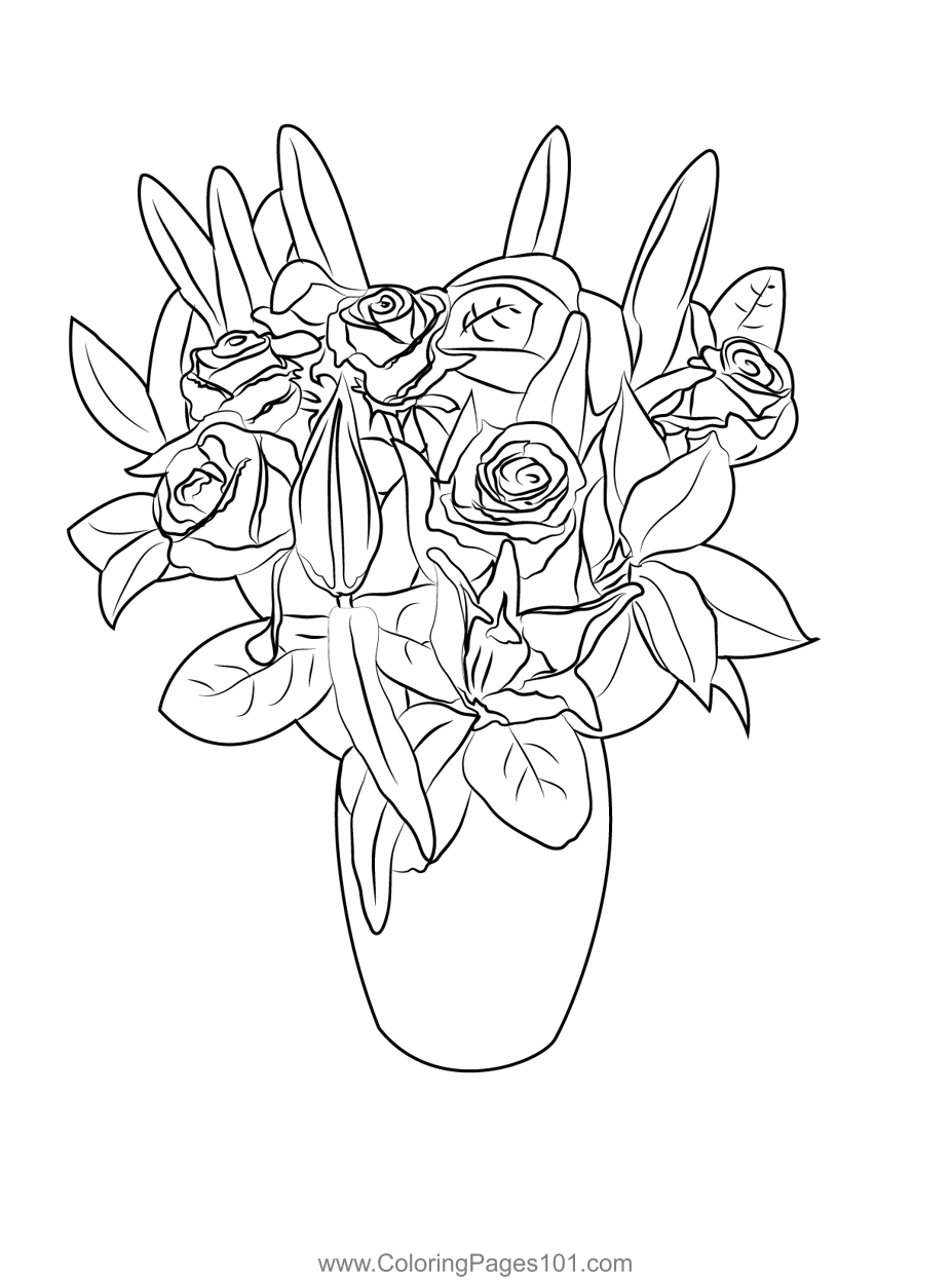Rose Happy Birthday Coloring Page for Kids - Free Floral Bouquets ...