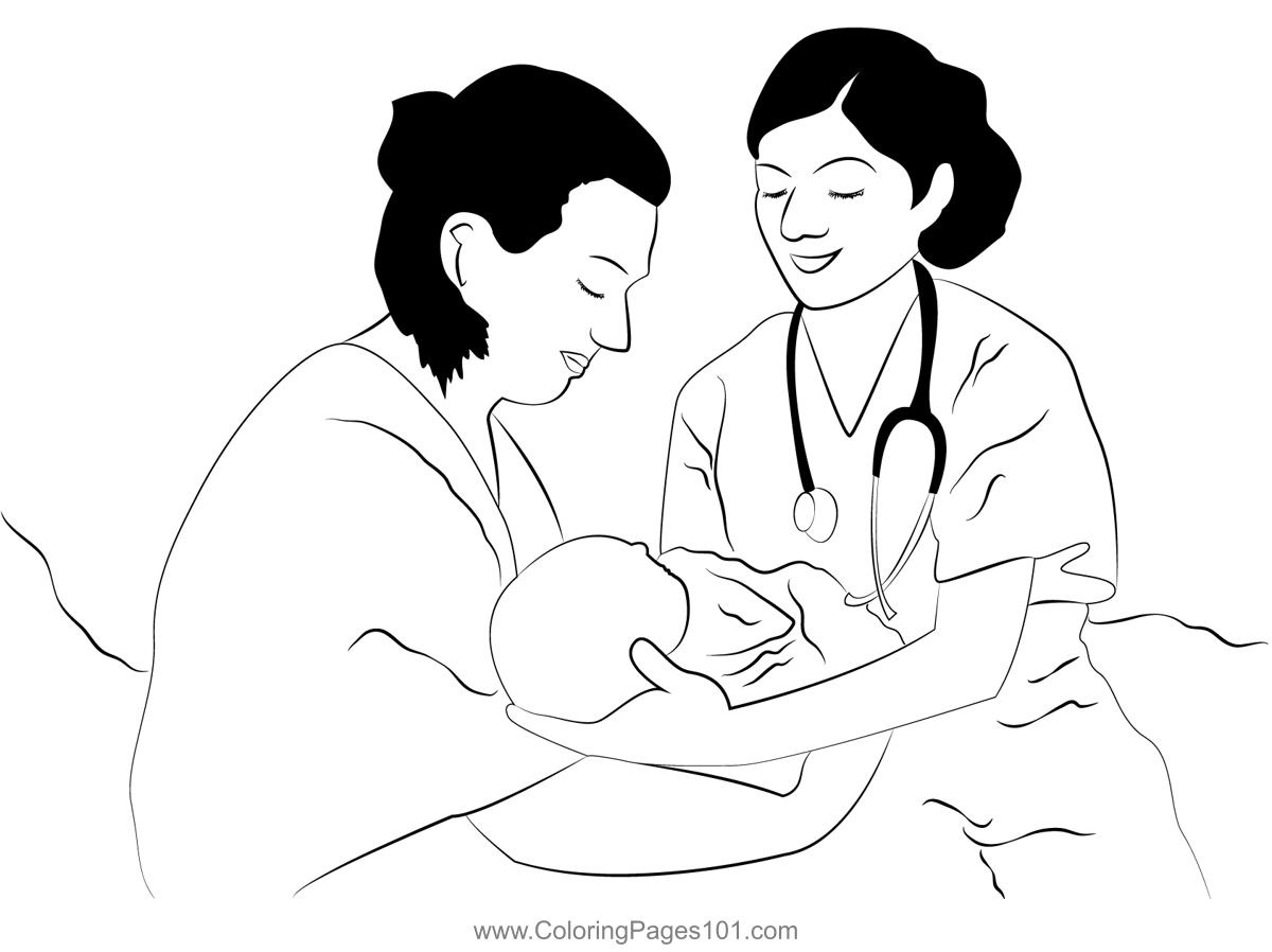 Mom Beby And Doctor Coloring Page for Kids - Free Doctors Printable ...
