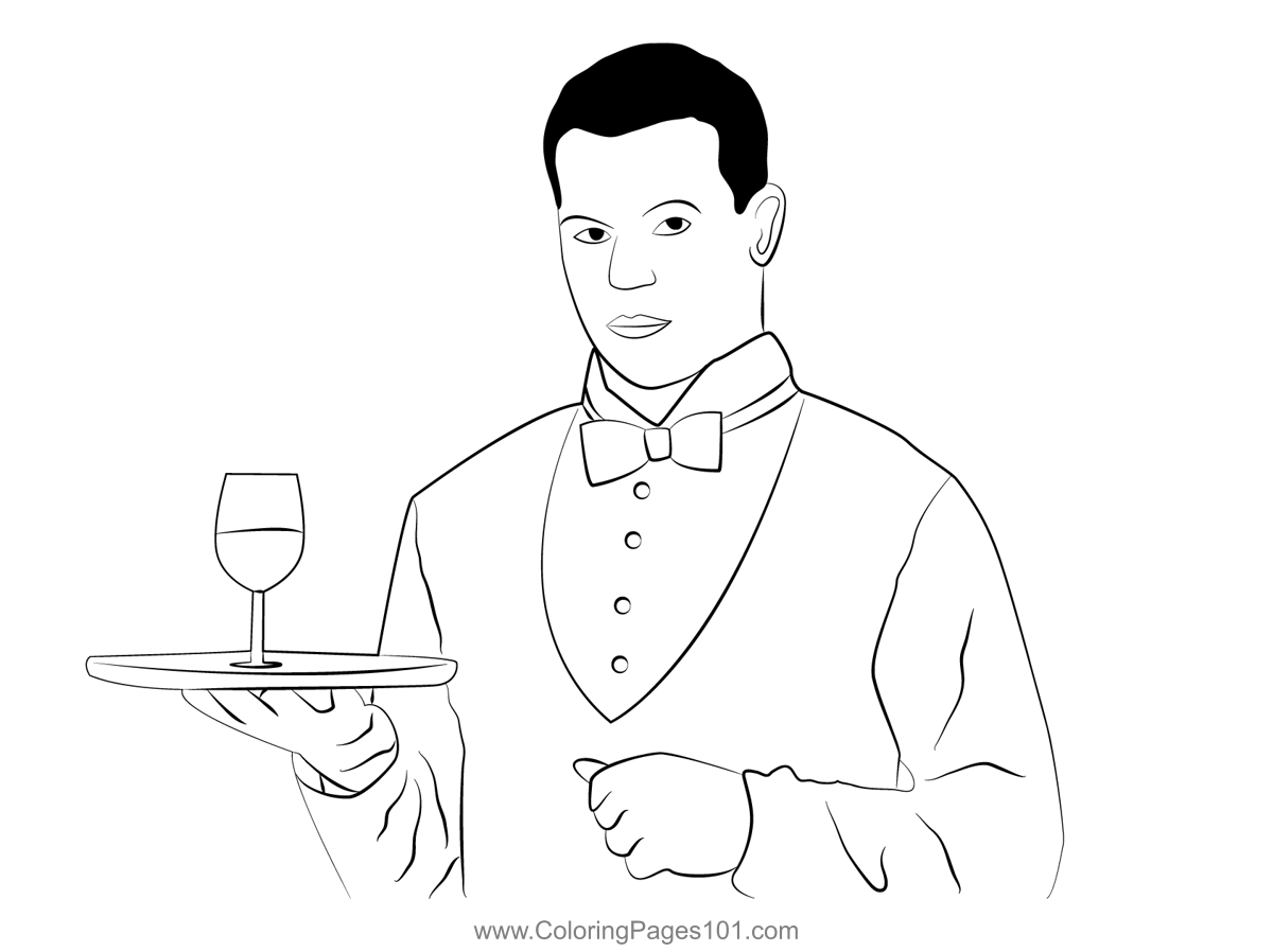 Waiter Ready Waitor Pad Pages Colouring Coloring Jobs Pen Sketch ...