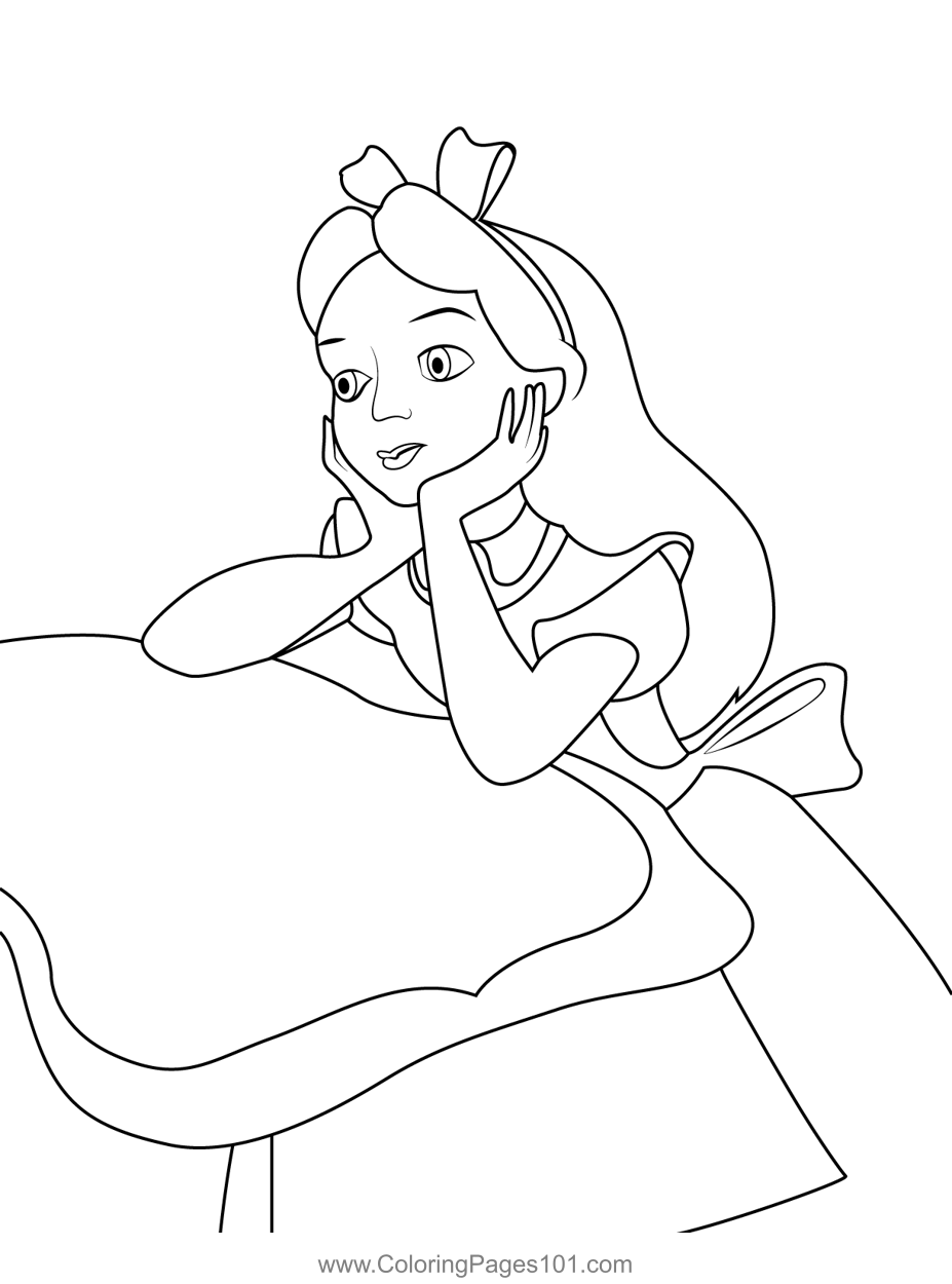 Alice Day Dreaming Coloring Page for Kids - Free Alice Printable ...