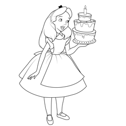 Princess Alice with Birthday Cake Coloring Page for Kids - Free Alice ...