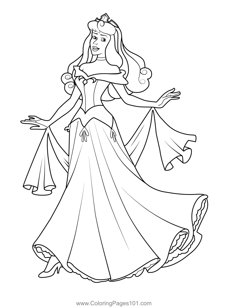 Aurora Dancing Coloring Page for Kids - Free Aurora Printable Coloring ...