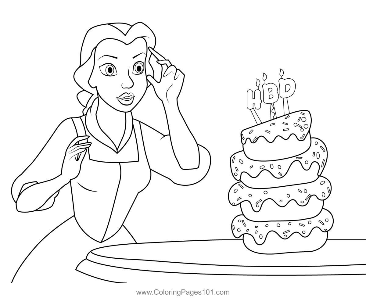 Belle Surprised Coloring Page for Kids - Free Belle Printable Coloring ...