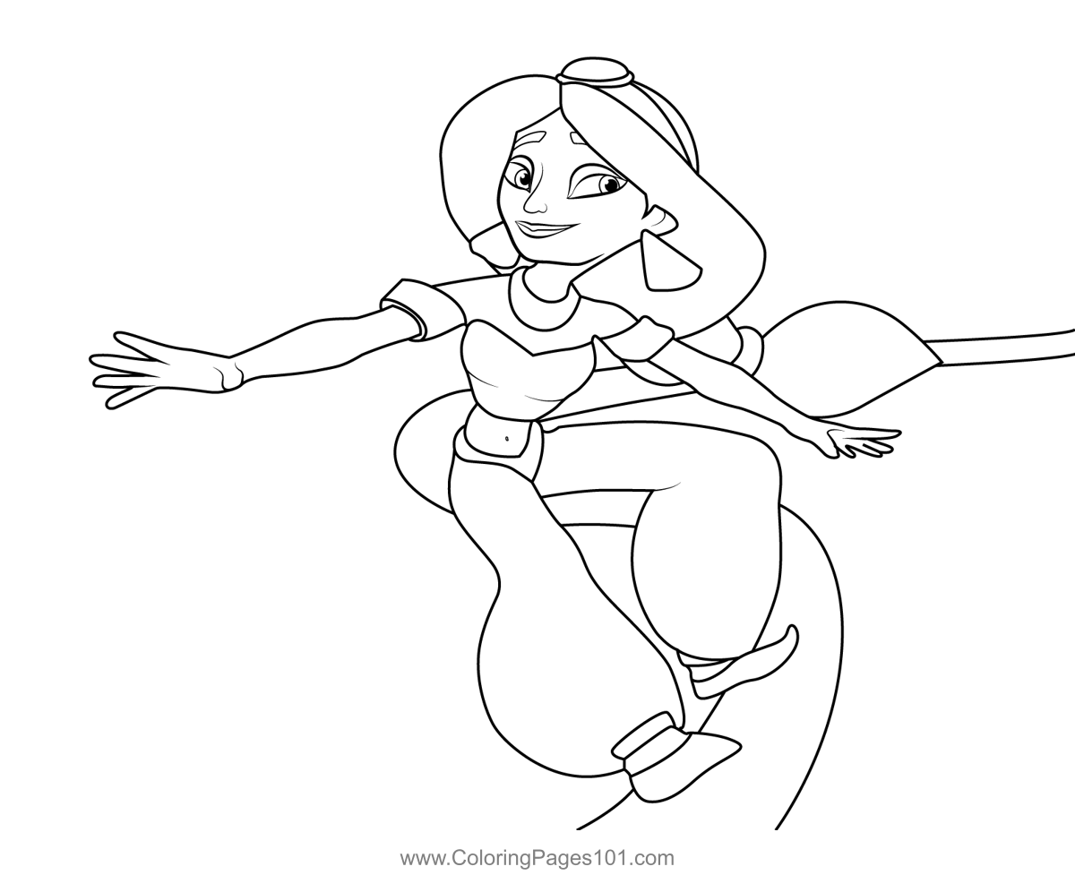 Jasmine Flying Coloring Page for Kids - Free Jasmine Printable Coloring ...