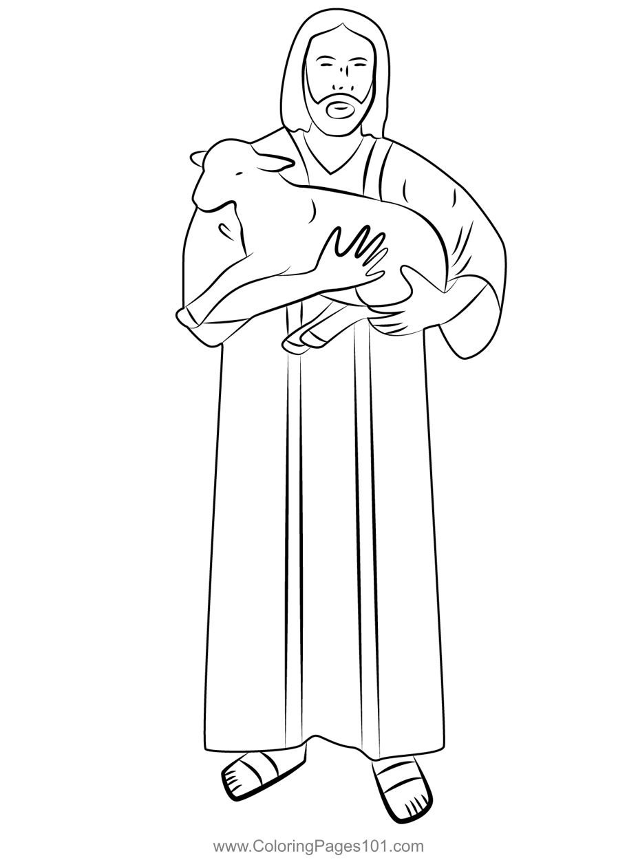 Jesus With Sheep Coloring Page