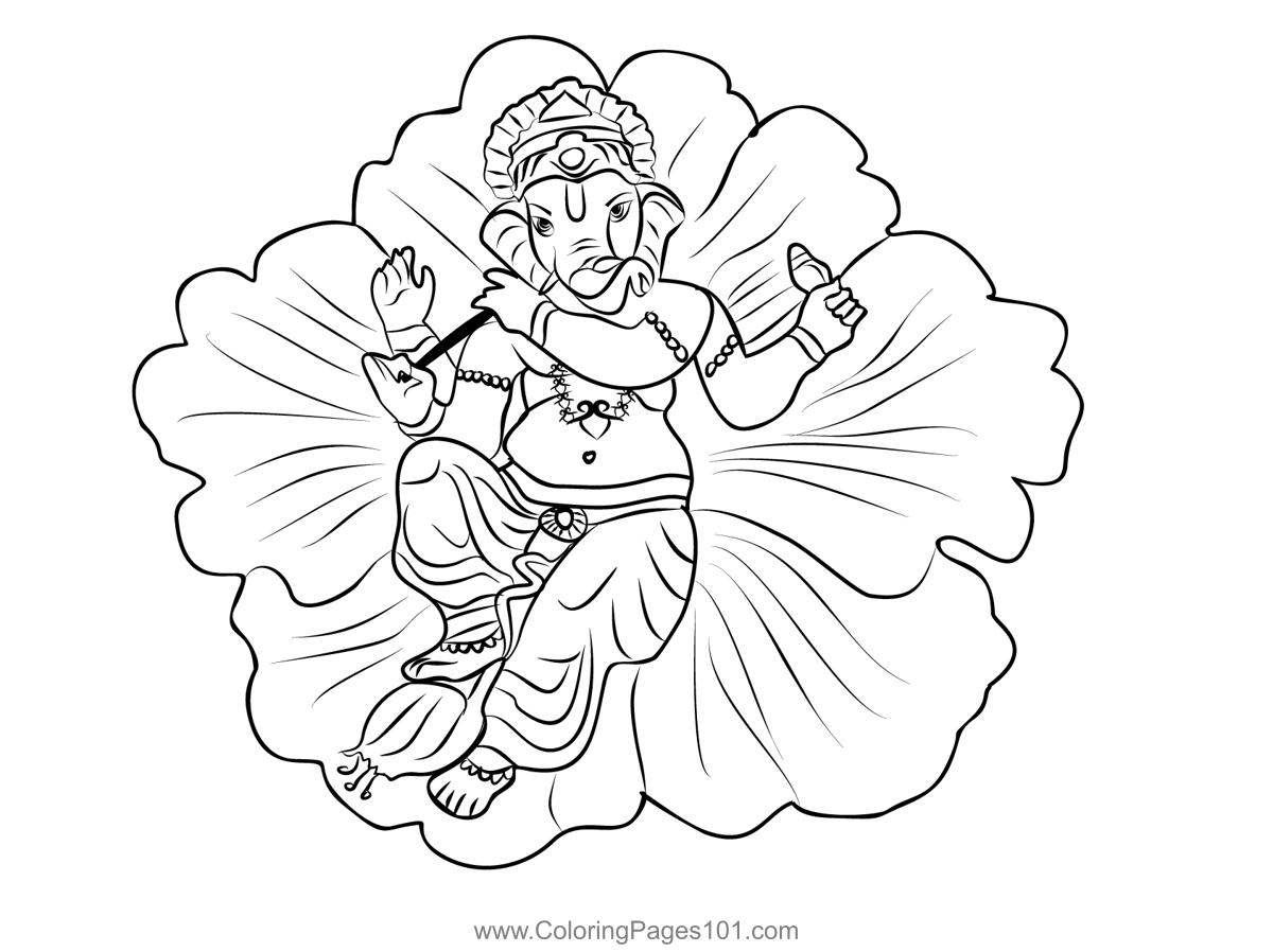 Flower With Ganesha Coloring Page for Kids - Free Hinduism Printable ...