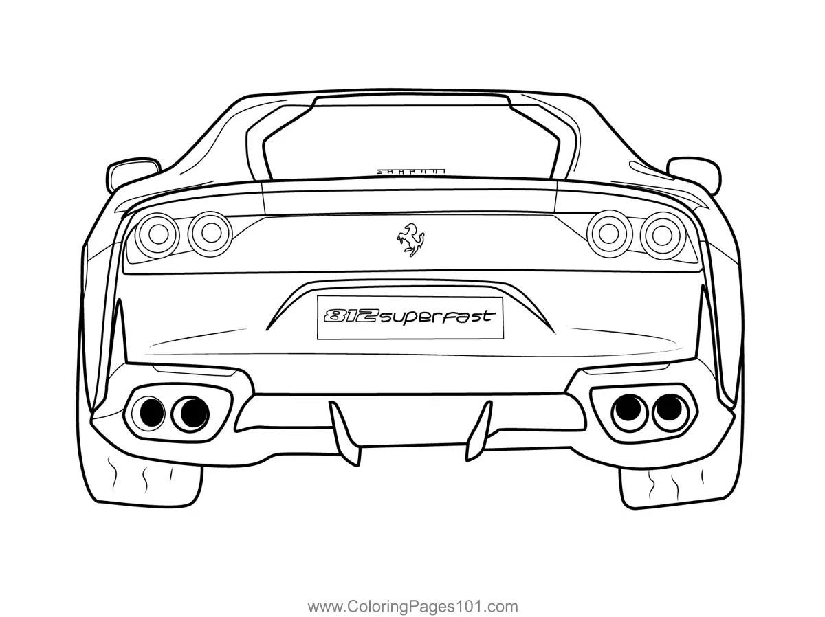 Ferrari 812 Superfast Rear View Coloring Page for Kids - Free Cars ...