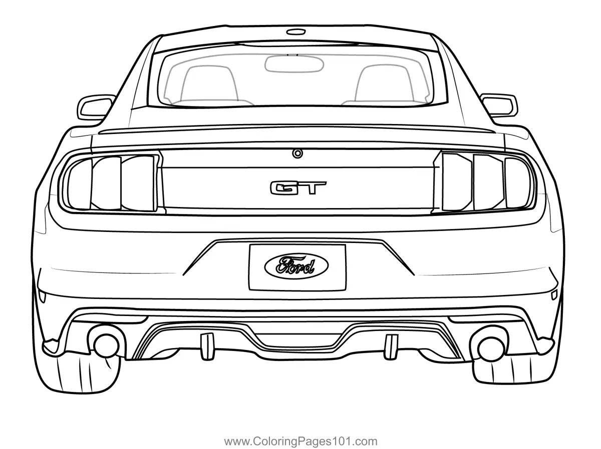 Ford Mustang GT Rear View Coloring Page for Kids - Free Cars Printable ...
