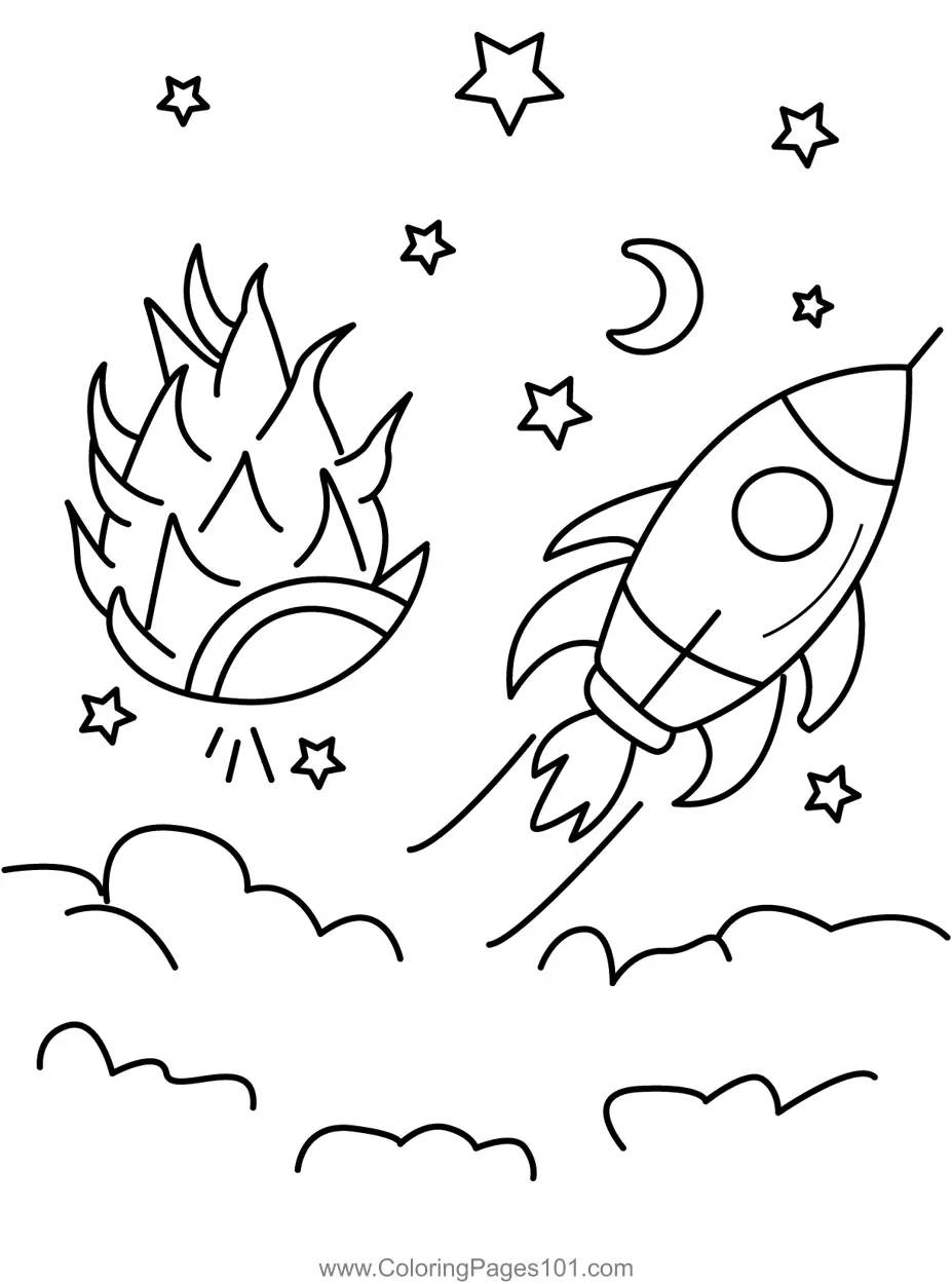 Dragon Fruit Cosmic Flight Coloring Page for Kids - Free Rockets ...