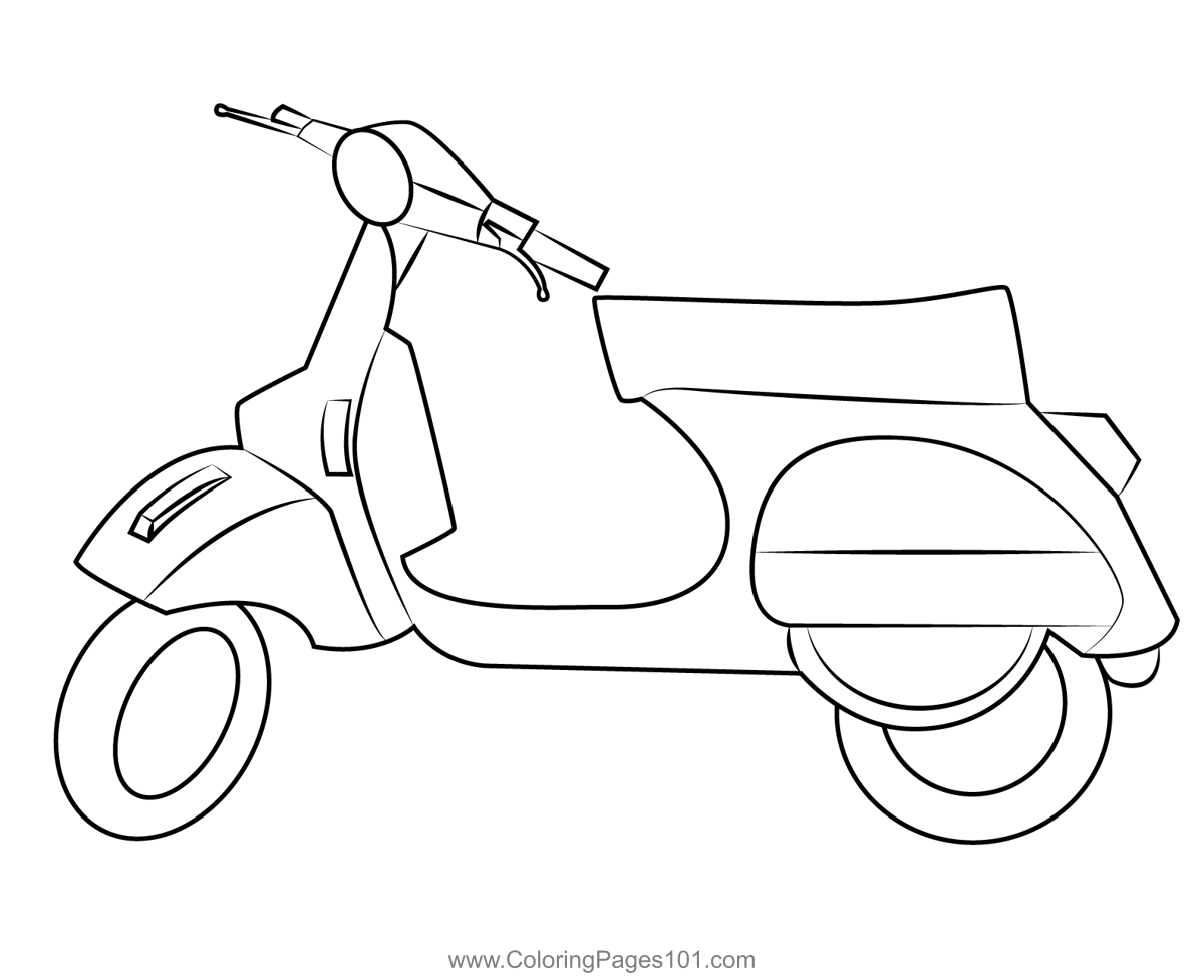 Vespa Motor Scooter Coloring Page for Kids - Free Scooters Printable ...