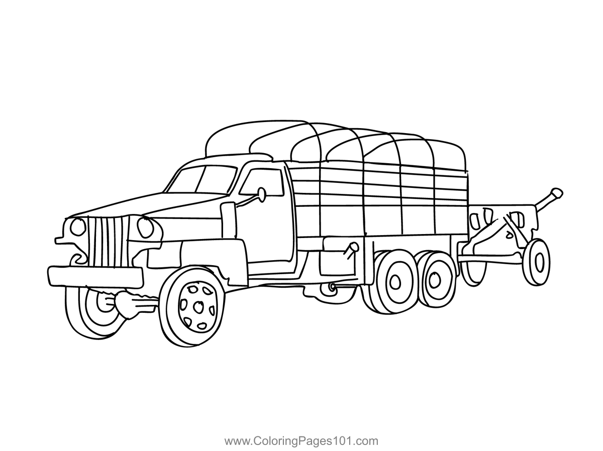 Truck With Soviet Gun Coloring Page for Kids - Free Trucks Printable ...